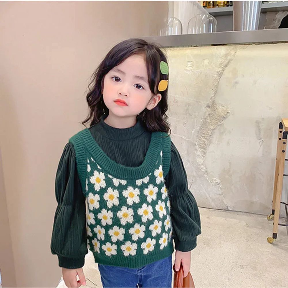 Spring Autumn Sweater Vest For Girl Green V Neck P... – Grandado