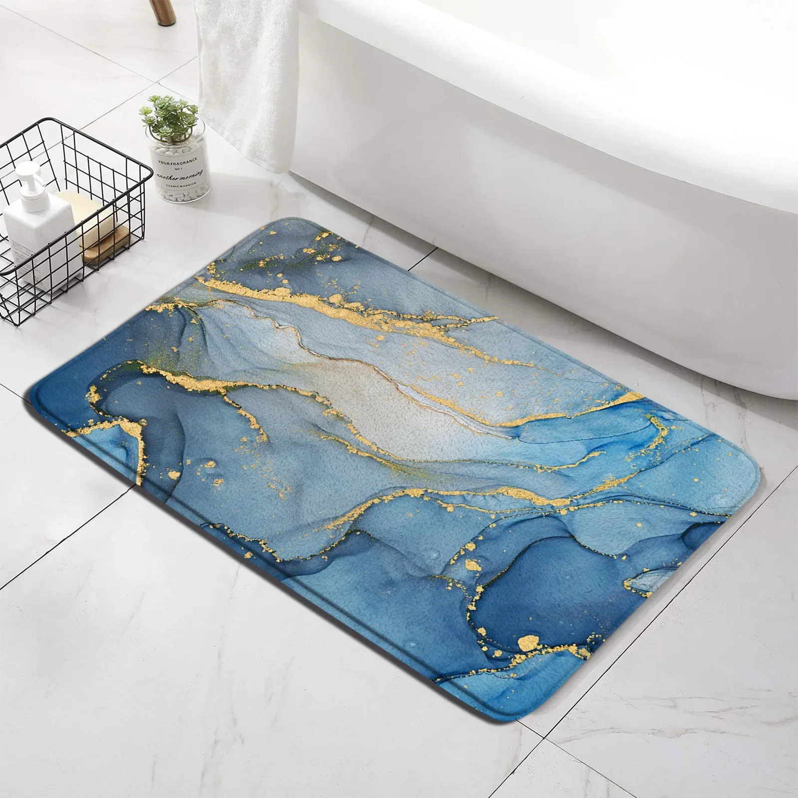Abstract Blue Marble Bath Mat Set Geometric Ink Ar... – Vicedeal