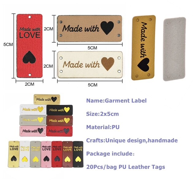 20/50pcs Random Mix PU Leather Handmade Label Tags... – Grandado