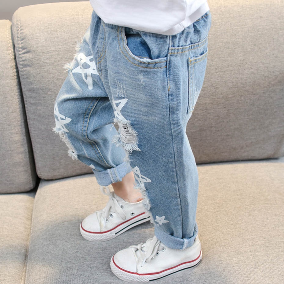 Baby Girl Ripped Jeans Star Pattern Girls Jeans Pa... – Vicedeal