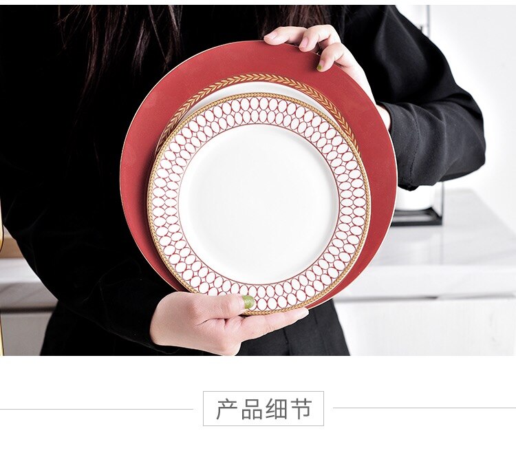 European Red Western Tableware Steak Plate Ceramic... – Grandado