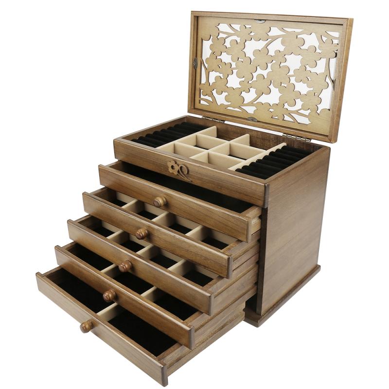 Jewelry Box Six-layer Wooden Flower Pattern Jewelr... – Grandado