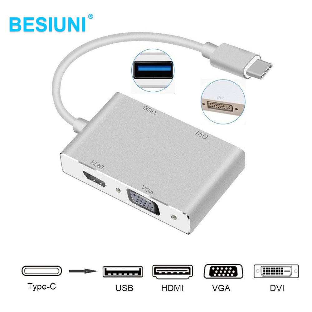 BESIUNI 4 in 1Type C Male to HDMI+VGA+DVI+USB 3.0 ... – Grandado