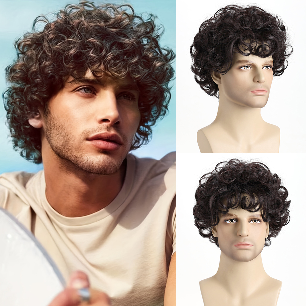 10 Inch Brown Natural Short Curly Wave Synthetic W... – Grandado