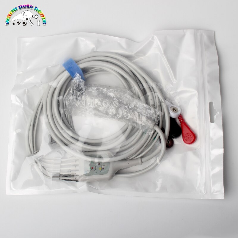 5 Lead EKG ECG Cable Lead Wire Snap Lead Cable Vet... – Grandado