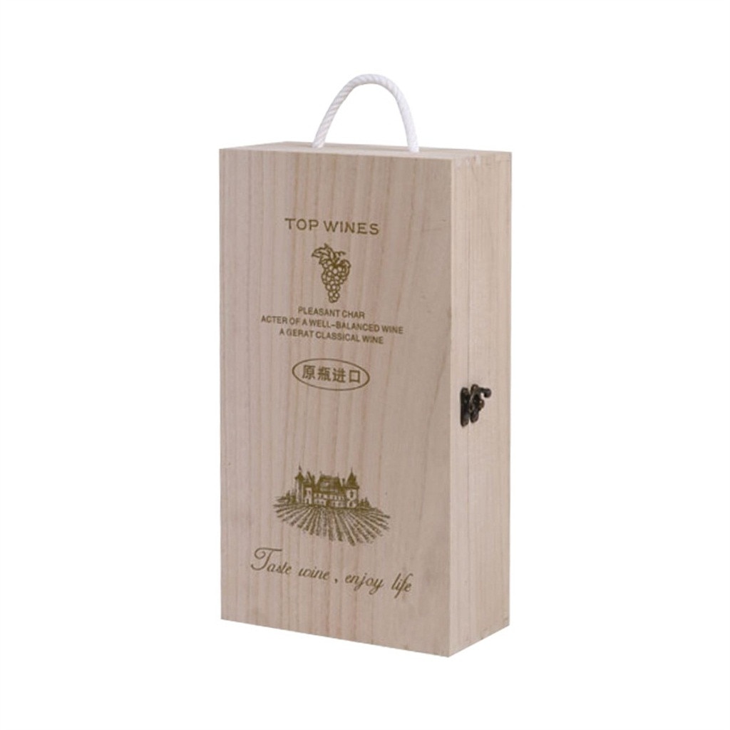 Wooden Wine Box Double Bottle Strap Crates Shell H... – Vicedeal