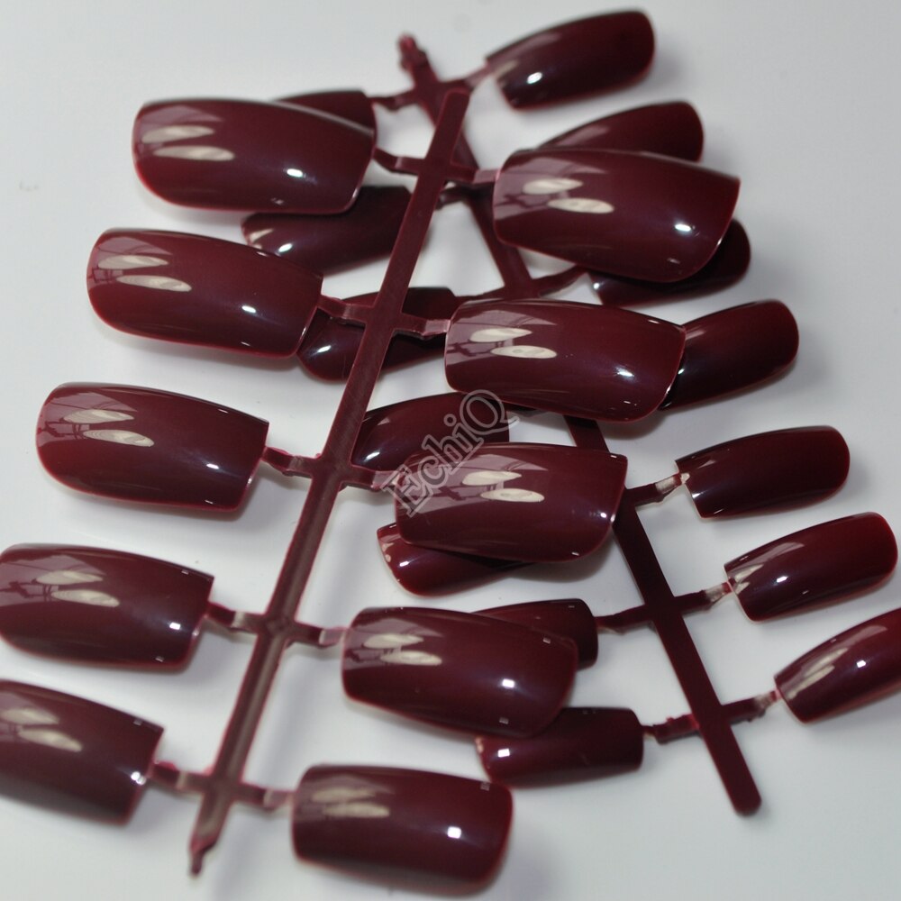 24pcs Flat Curved False Nails Darken Wine Red Nail... – Vicedeal
