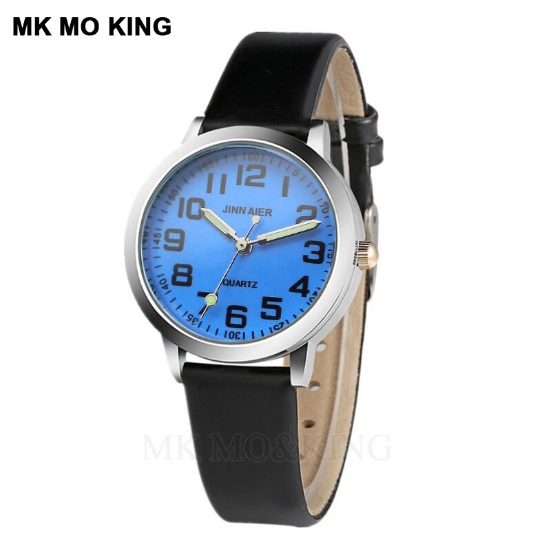 Sky Blue Boy Girl Quartz Clock Kids Casual Leather... – Vicedeal