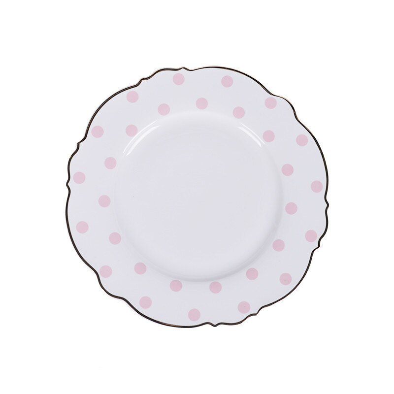 Ceramic Plate Pink Wave Point Simple Flat Plate We... – Vicedeal