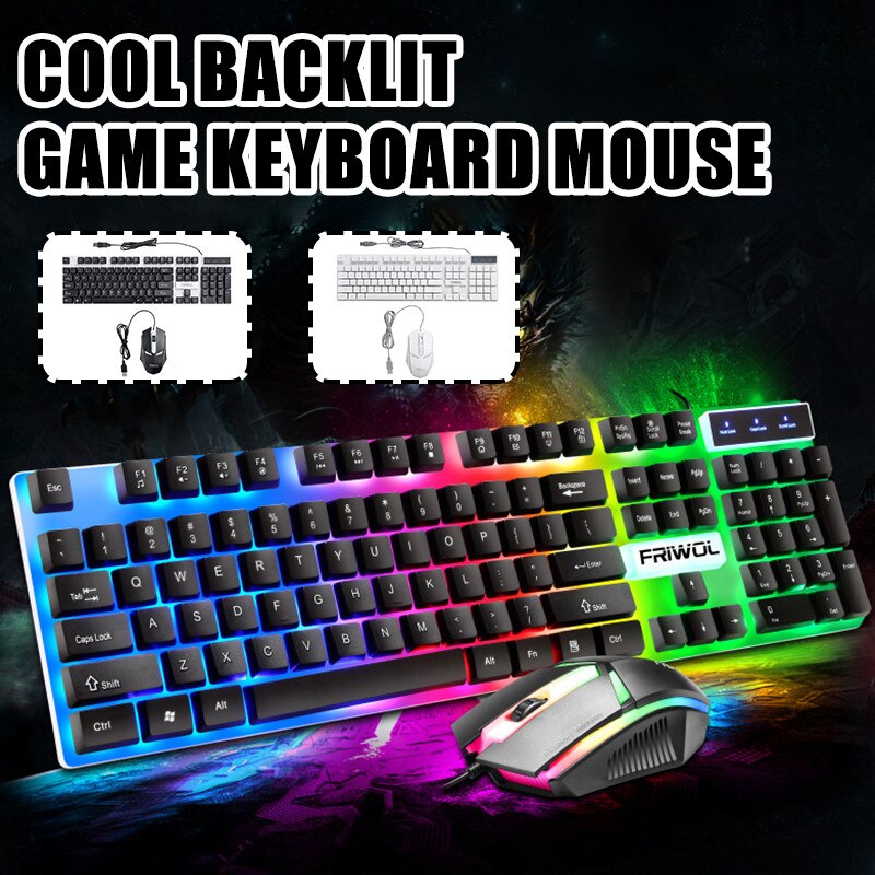 LED Rainbow Backlight USB Ergonomic Wired Gaming K... – Vicedeal