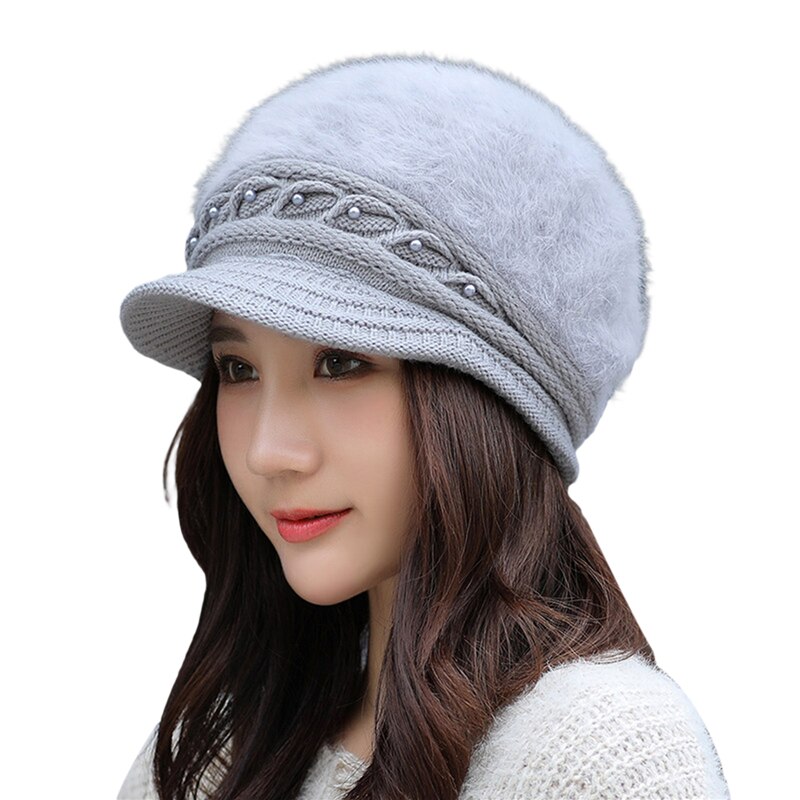 Boina de punto con perlas para mujer, gorro cálido... – Grandado
