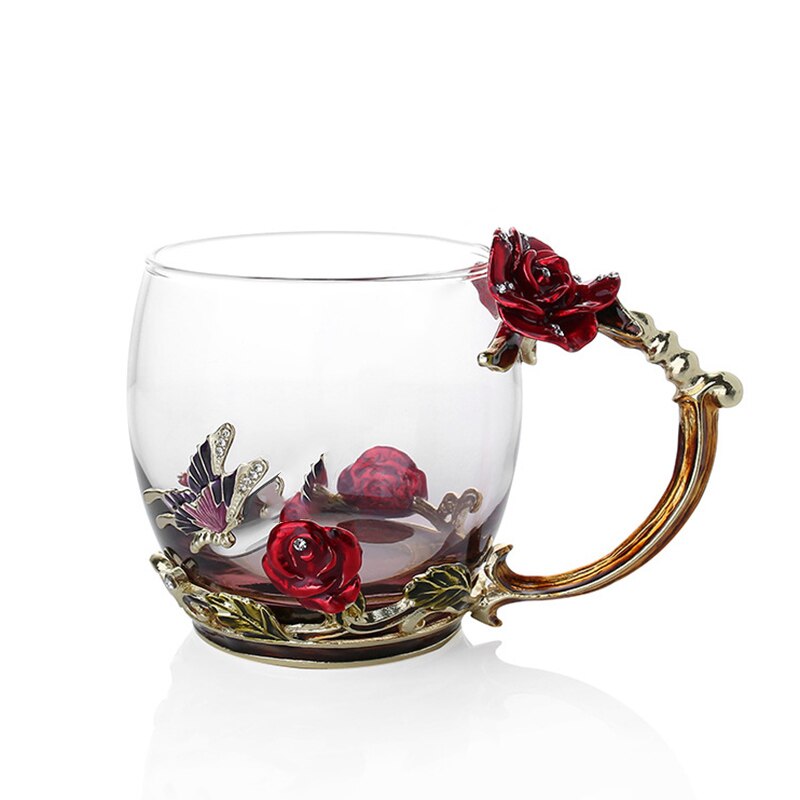Emalj kaffe te kopp mugg 3d rose butterfly glas ko... – Grandado