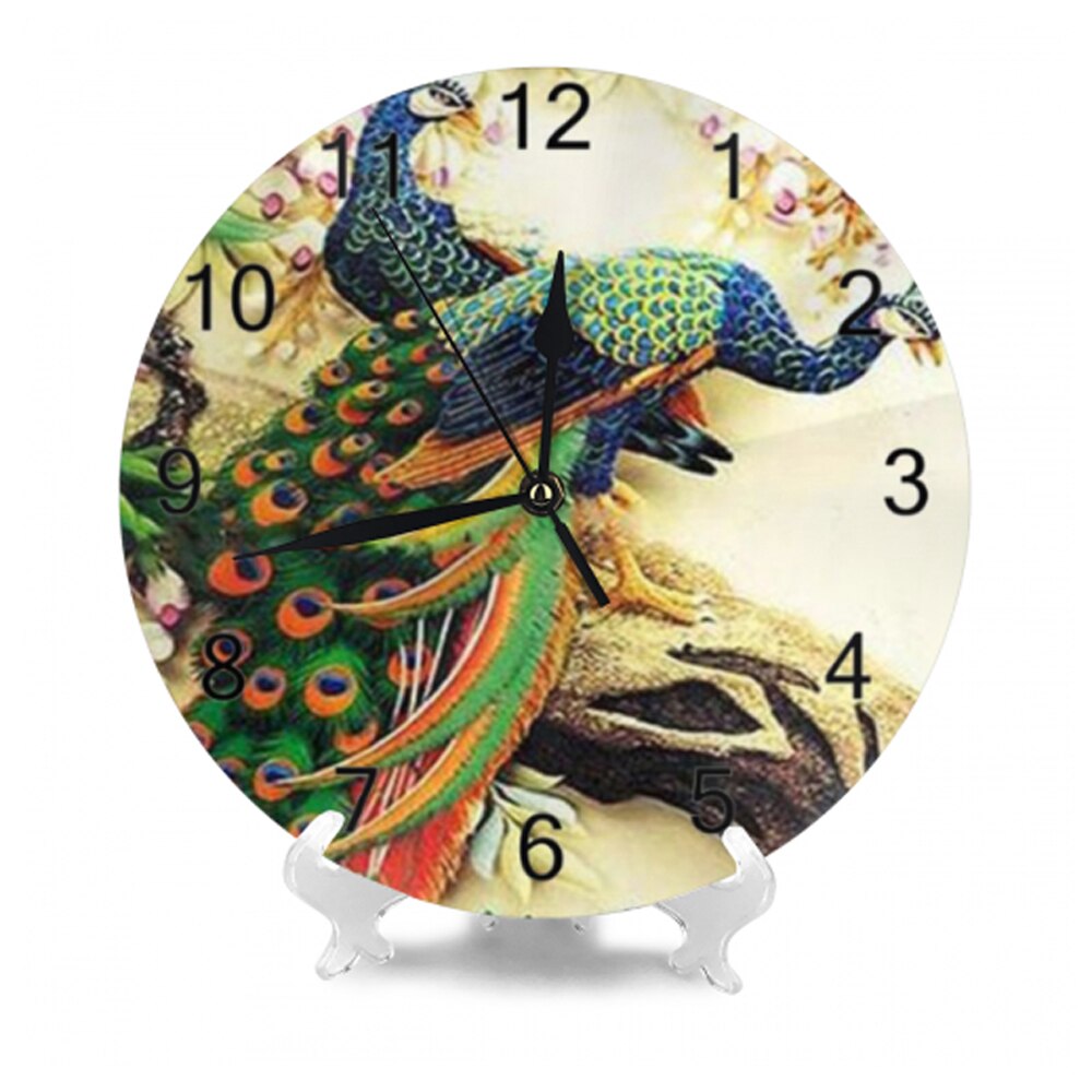 Peacocks Pattern Round Wall Decor Clocks Numeral D... – Grandado
