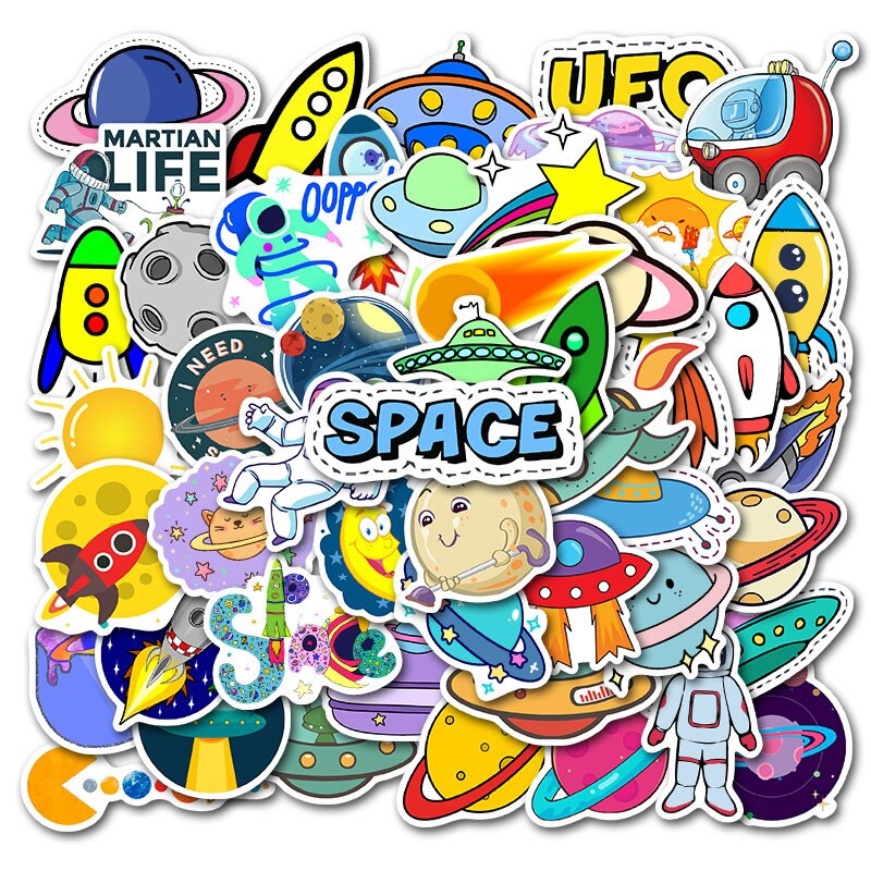 50 PCS UFO Alien Astronaut Outer Space Sticker Roc... – Grandado
