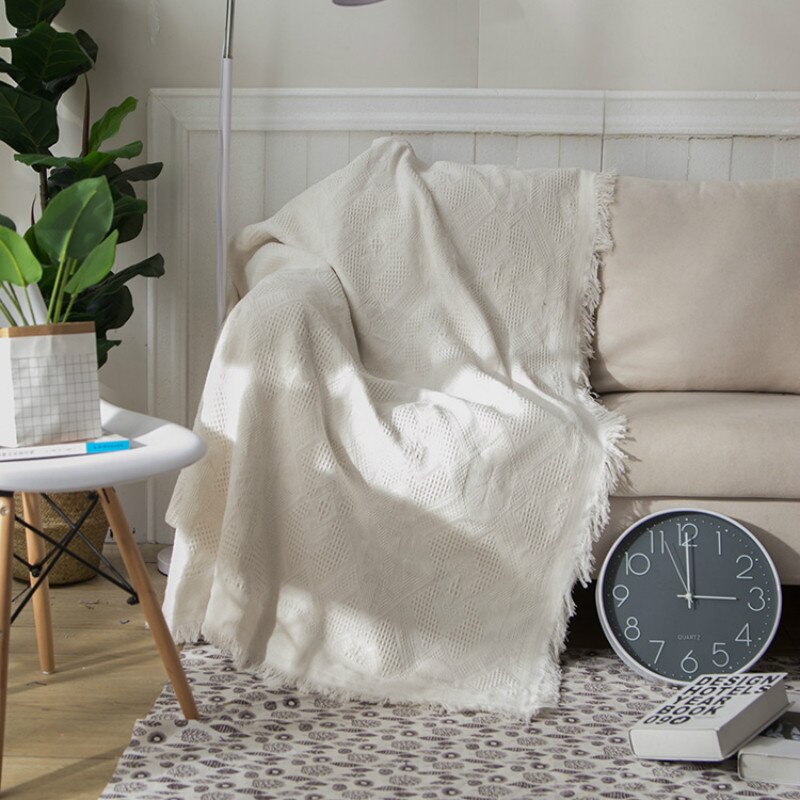 Cilected Knitted Line Blanket Cotton Print White G... – Grandado