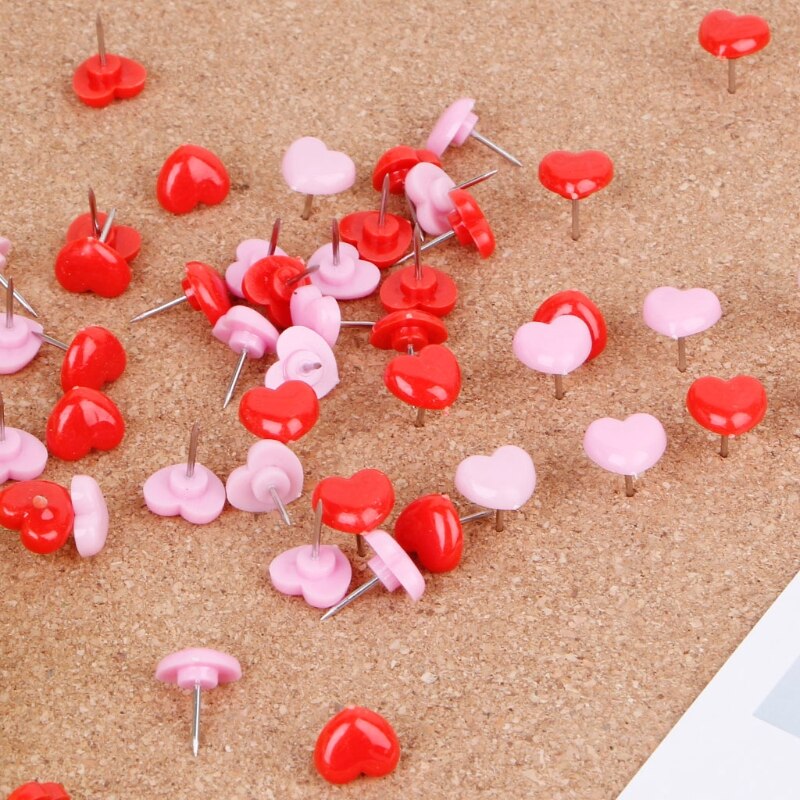 50 Pcs Heart Shape Plastic Colored Push Pins Thumb... – Grandado