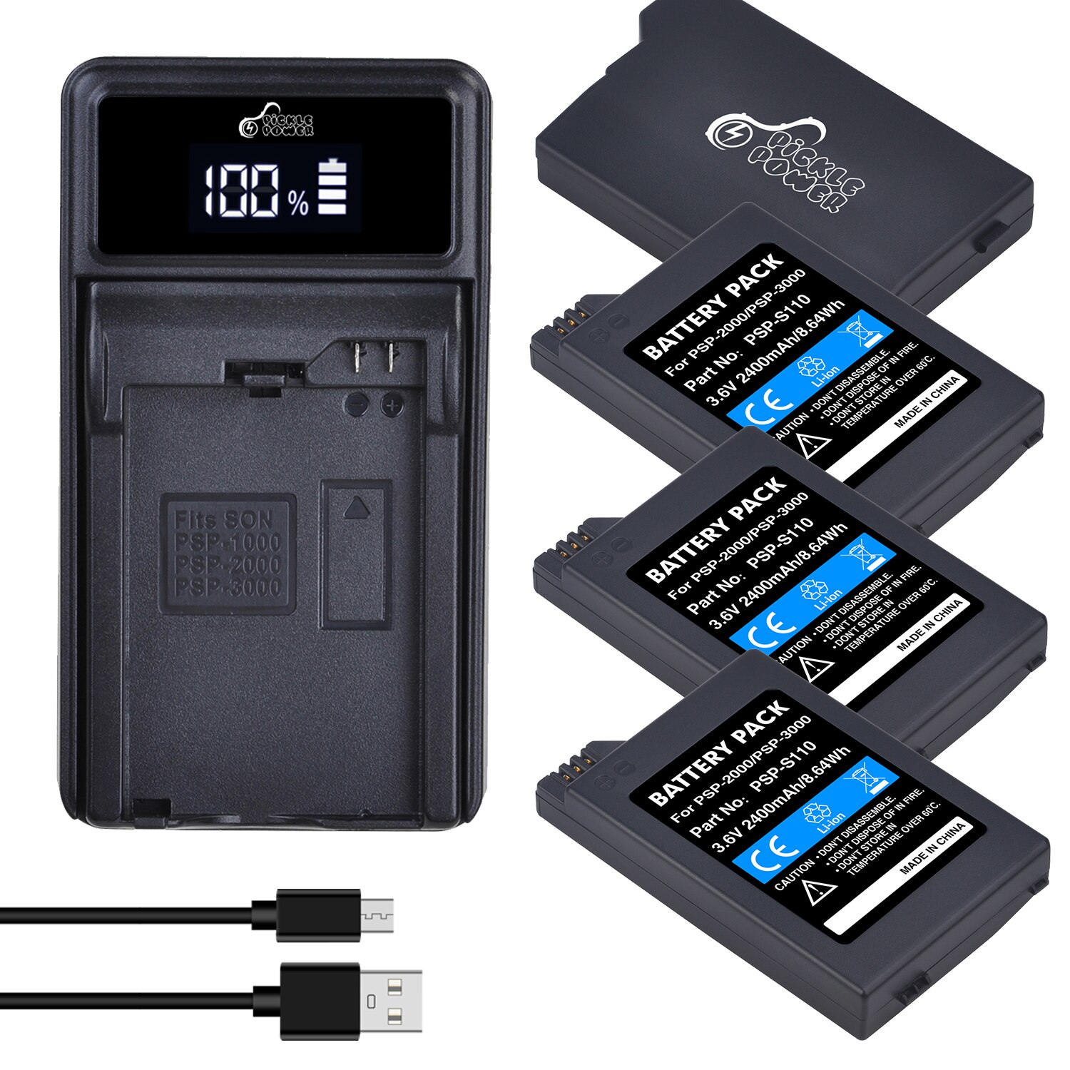 Pickle Power 2400mAh PSP2000 Battery +LED USB Char... – Grandado