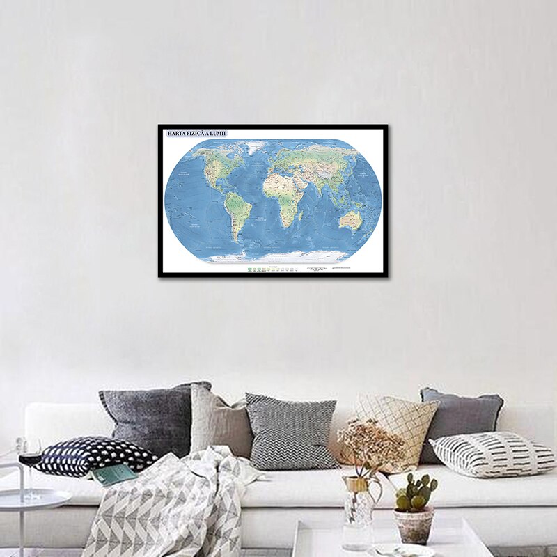 Canvas Small Map of The World 59x42cm Romanian Geo... – Grandado