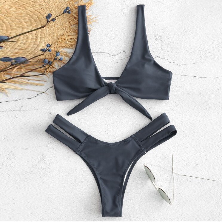 40# Sexy Solid Color High Waist Split Swimsuit Bik... – Vicedeal