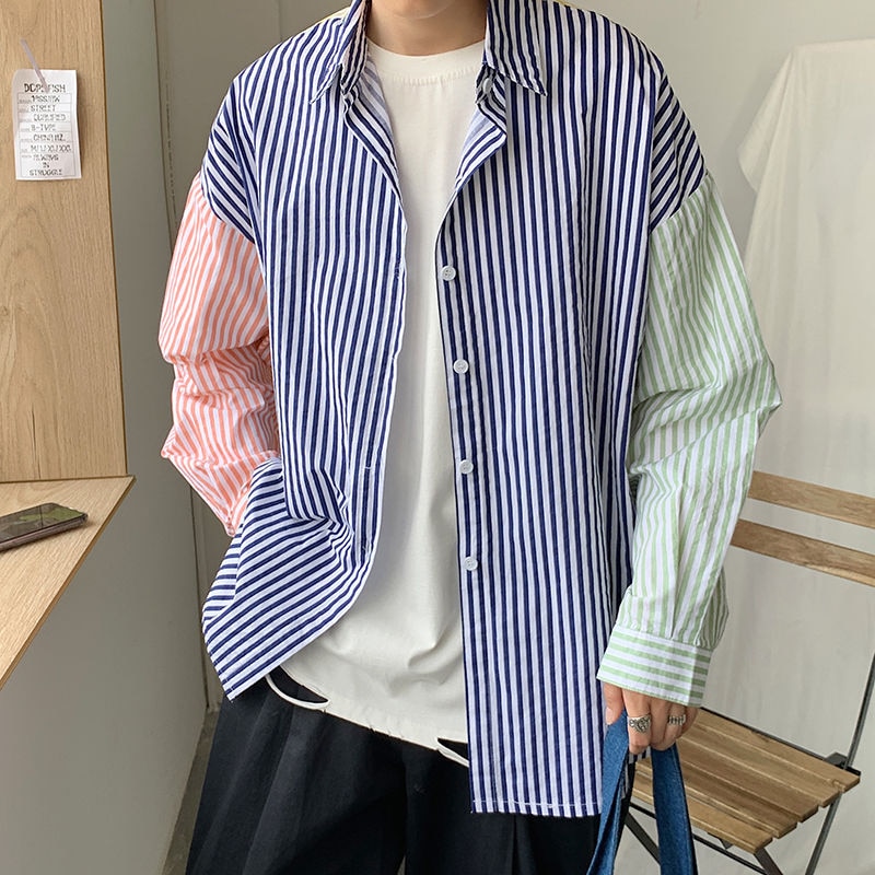 Gestreepte Shirt Mannen Mode Contrast Kleur Busine... – Grandado