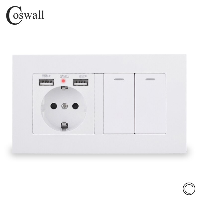 COSWALL EU Russia Spain Wall Socket With 2 USB Cha... – Grandado