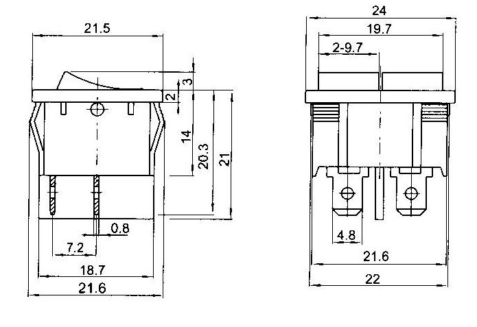 KCD5 Double Rocker Switch 4-pin ON/ OFF Black Para... – Grandado