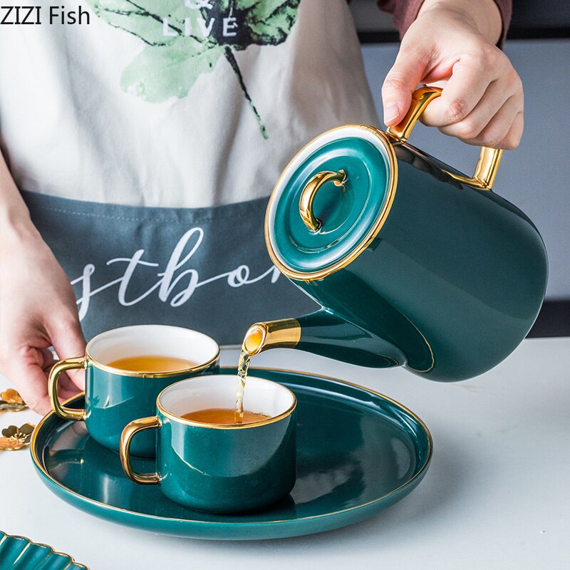 European Luxurious Green Ceramics Tea Set Teacup T... – Vicedeal