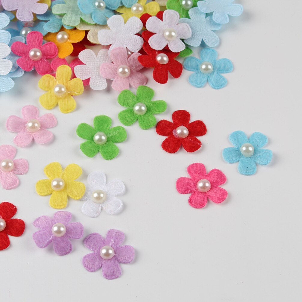 100Pcs Kleurrijke Parel Bloem Wolvilt Stof Bloemen... – Grandado
