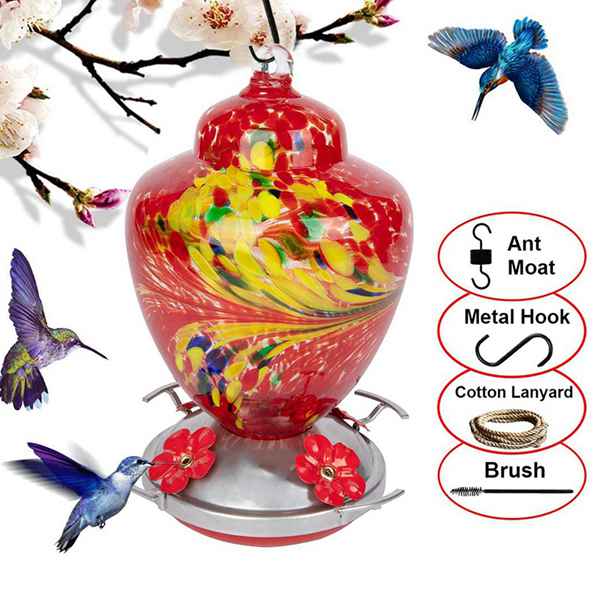 Bird Feeder, Hand Blown Glass Bird Nectar Capacity... – Grandado