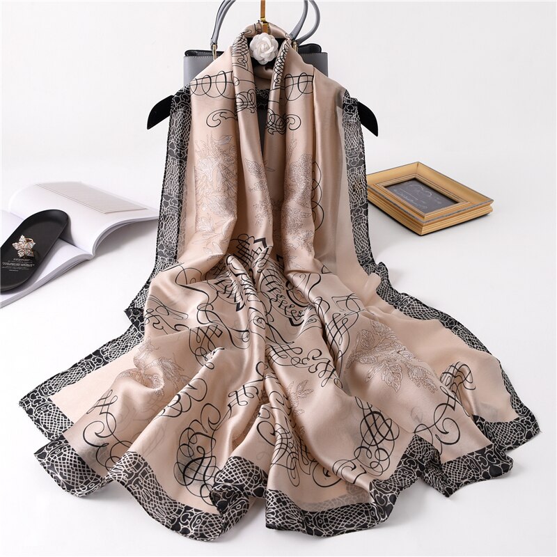Foulard Women Silk Scarf Bufanda Pink Floral Shawl... – Grandado
