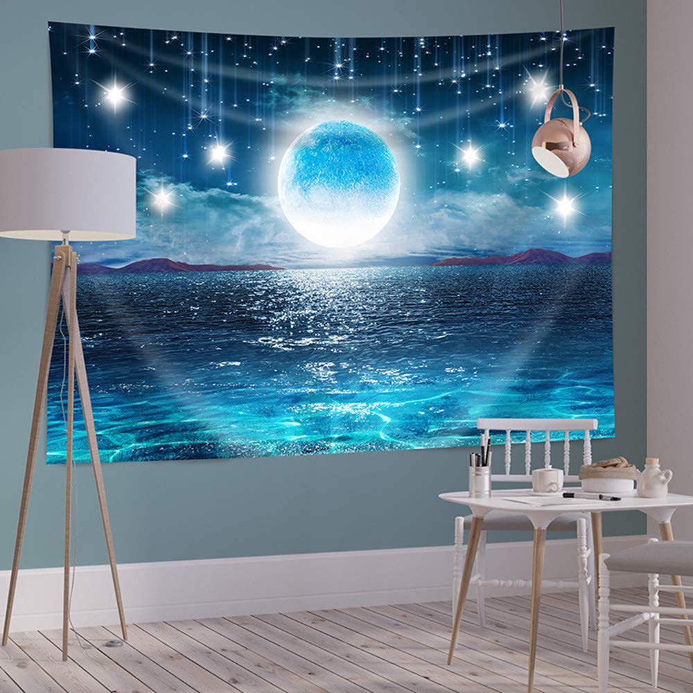 Starry Sky Ocean Moon and Stars Tapestry Wall Hang... – Grandado