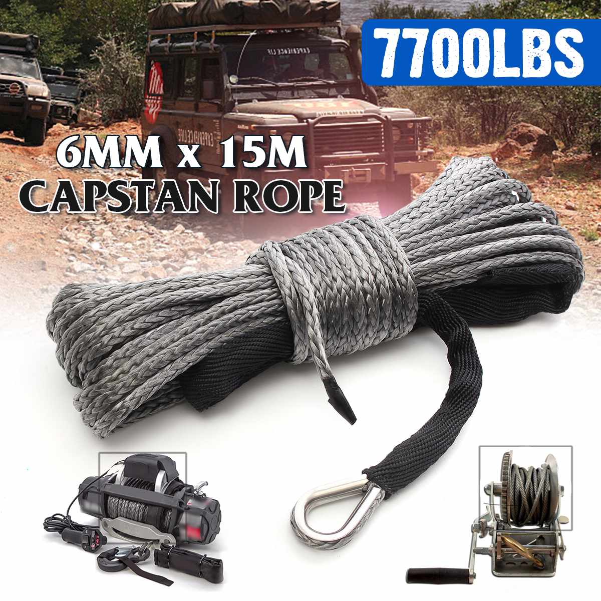 15m 7700LBs Synthetic Winch Rope Line Cable with S... – Grandado