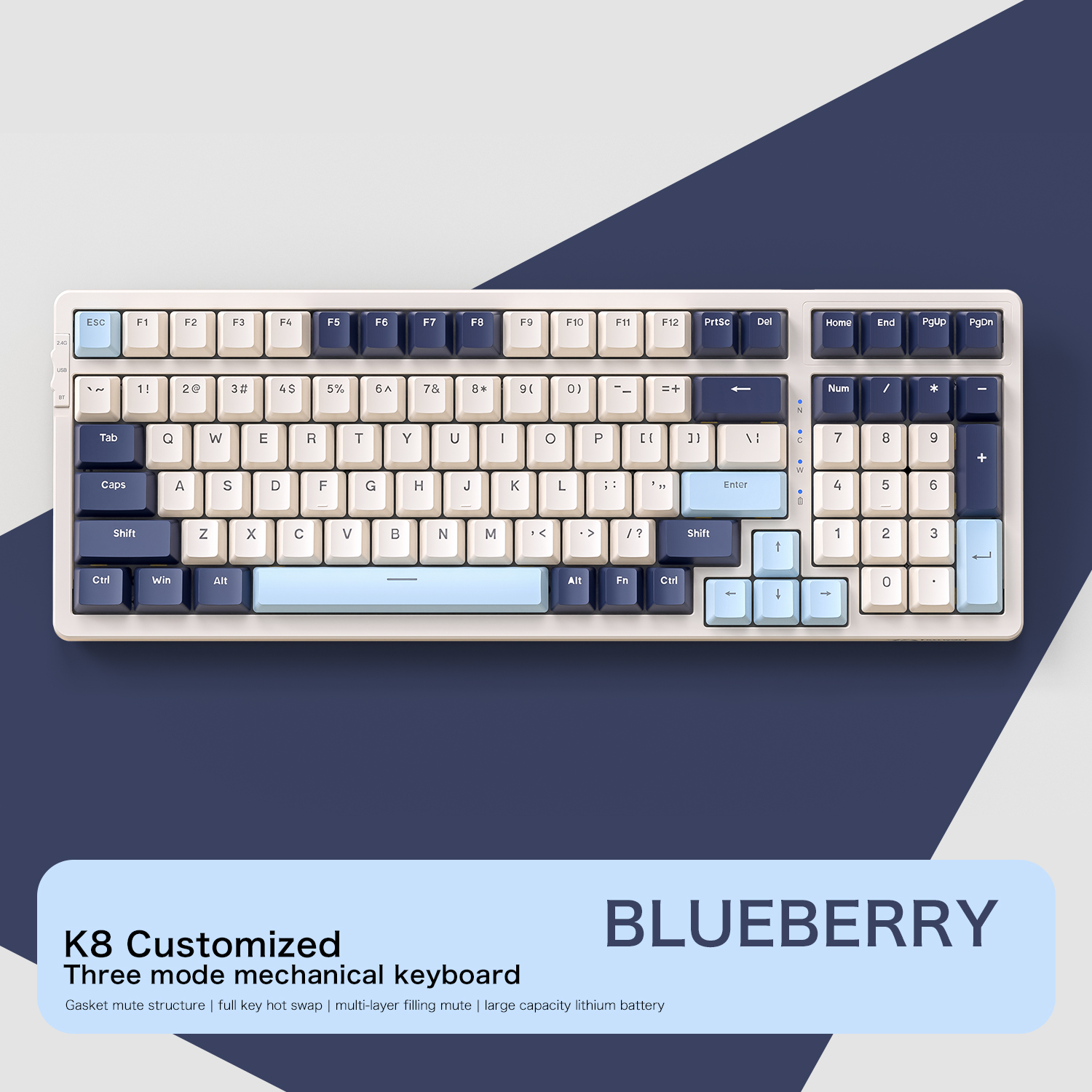K8 100 Key Wireless Mechanical Keyboard Tri-mode C... – Vicedeal