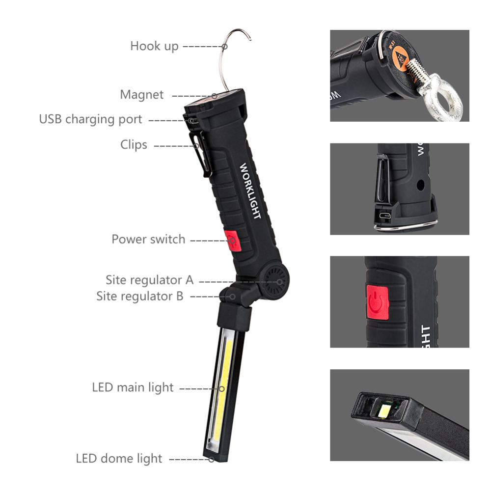 5 Modes COB LED Work Light USB Rechargeable Magnet... – Grandado