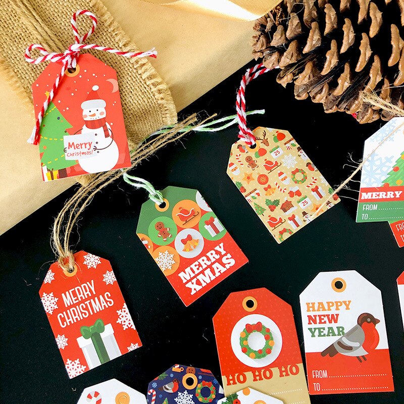 Merry Christmas Labels Kraft Paper Tags With Strin... – Grandado