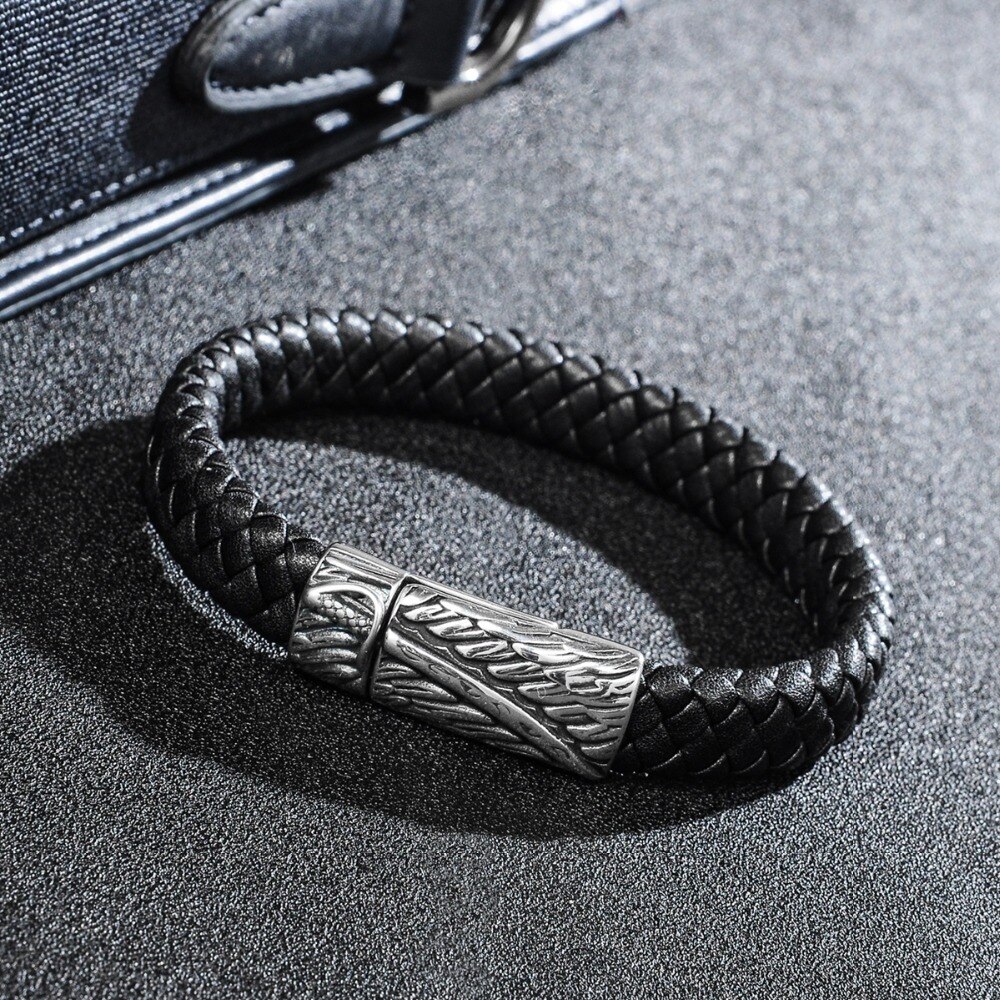 Men Jewelry Punk Black Braided Geunine Leather Bra... – Grandado