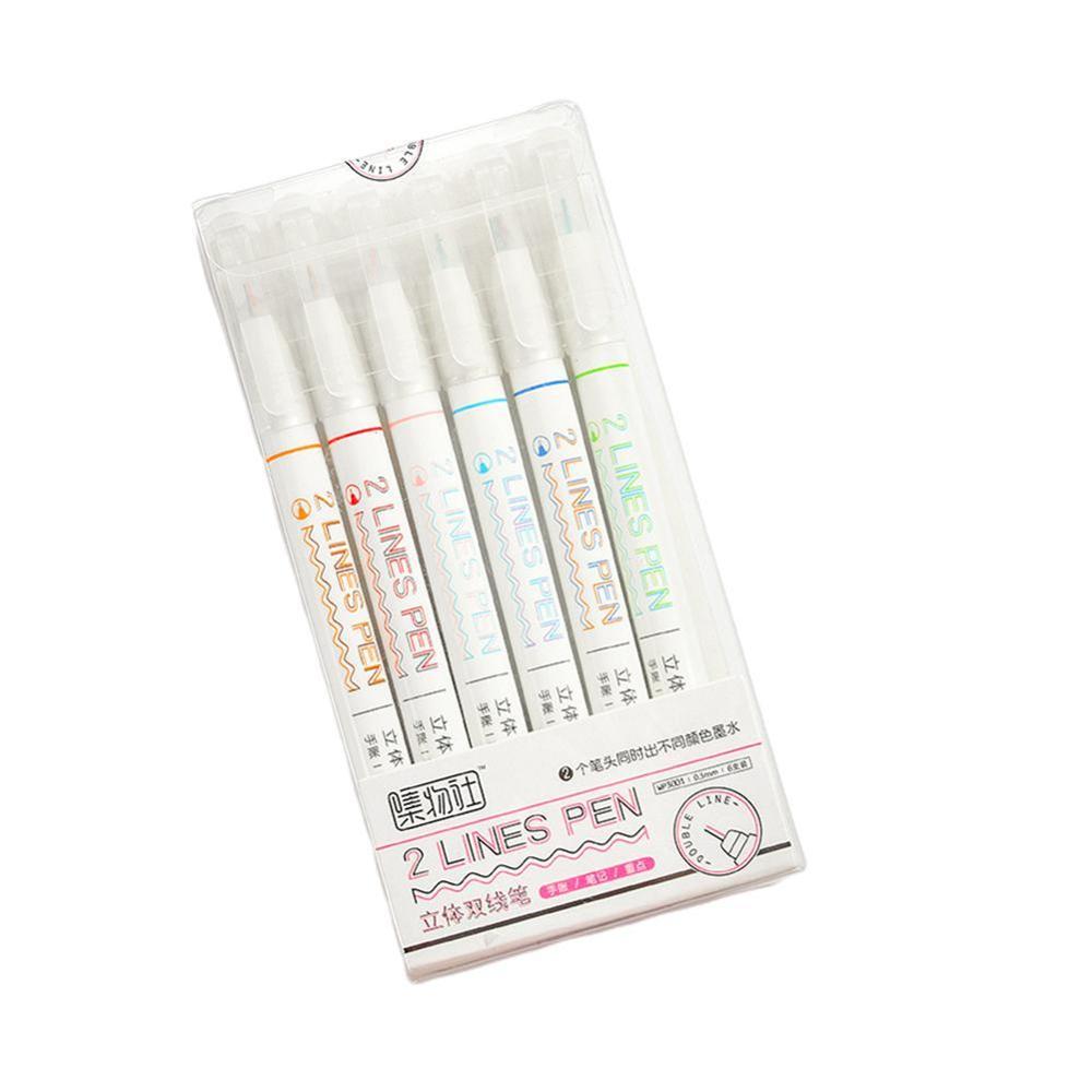 6pcs Cute Stationery Double Line Pen Cute Hand Pen... – Grandado