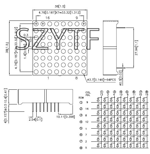2 Stks/zak Led Dot Matrix Display 16pin 8X8 3Mm Re... – Grandado