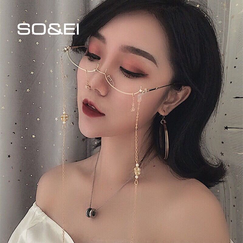 SO&EI Ins Popular Vintage Lower Half Frame No Lens Women Glasses Frame ...