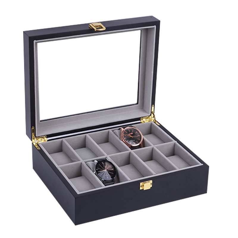 European Style Wood Watch Storage Box Black Mechan... – Grandado