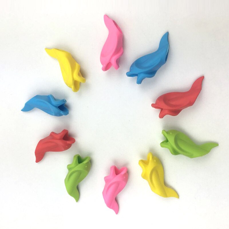 Candy-colored silicone dolphin Pen And Pencil Grip... – Grandado