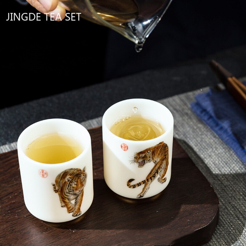 2Pcs Handmade Ceramic Teacup Home Tiger Pattern Si... – Grandado