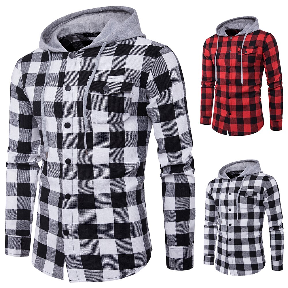 Men Shirt Hoodie Plaid Shirts Street Casual Style ... – Grandado