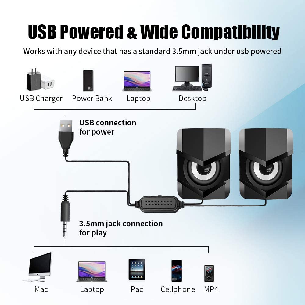 Mini Speaker,PC Wired Desktop Speaker,2.0 Stereo S... – Grandado