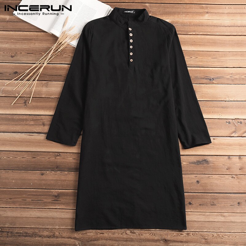 INCERUN Casual Shirt Dress Long Sleeve Cotton Soli... – Grandado