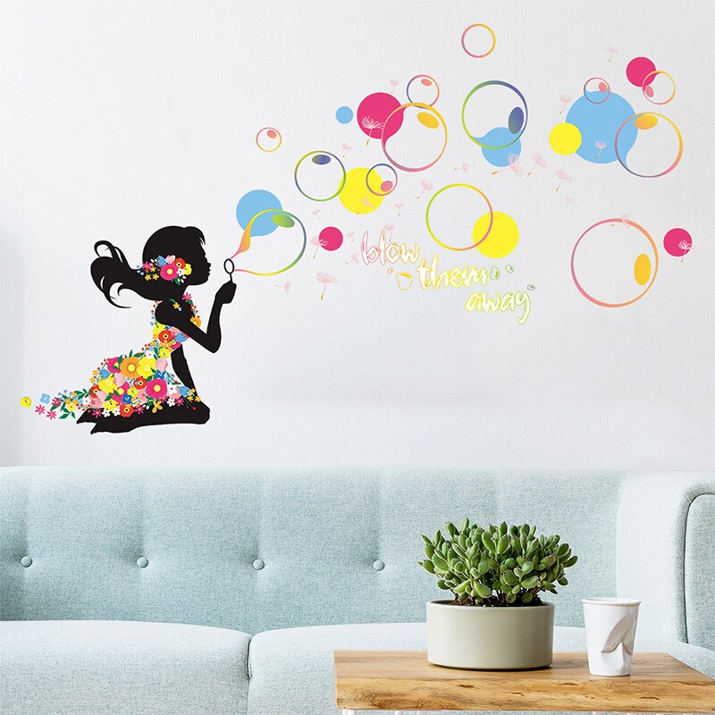 Ragazza colorata che soffia bolle Adesivi murali r... – Vicedeal