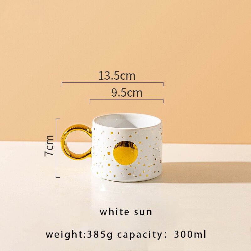 300ml Mond Sonne Keramik Becher Gold Handgriff Kaf... – Grandado
