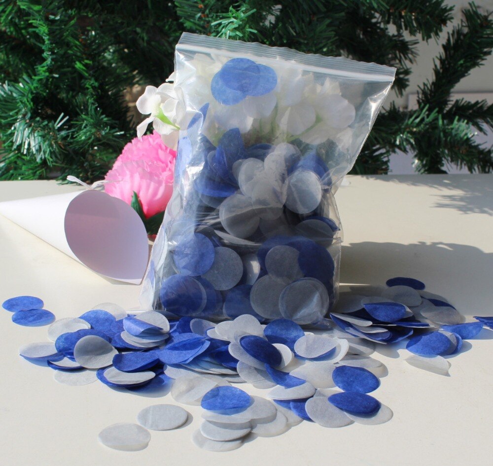 Navy blue grey silver wedding heart circle confett... – Grandado