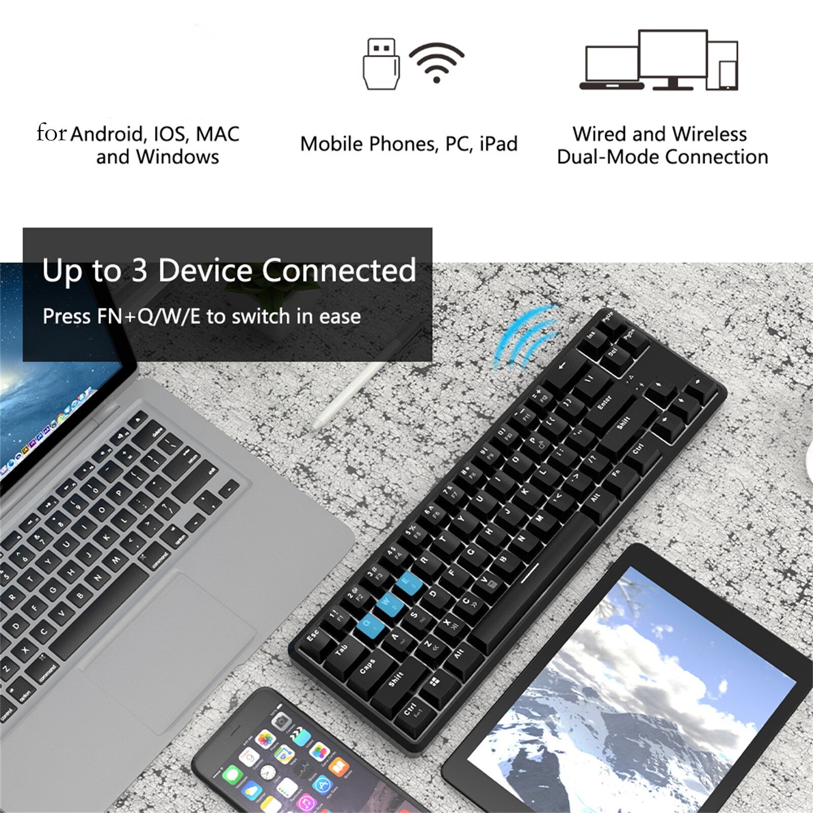 K680t Bluetooth Dual Mode68 Keys Cyan Switch LED B... – Grandado