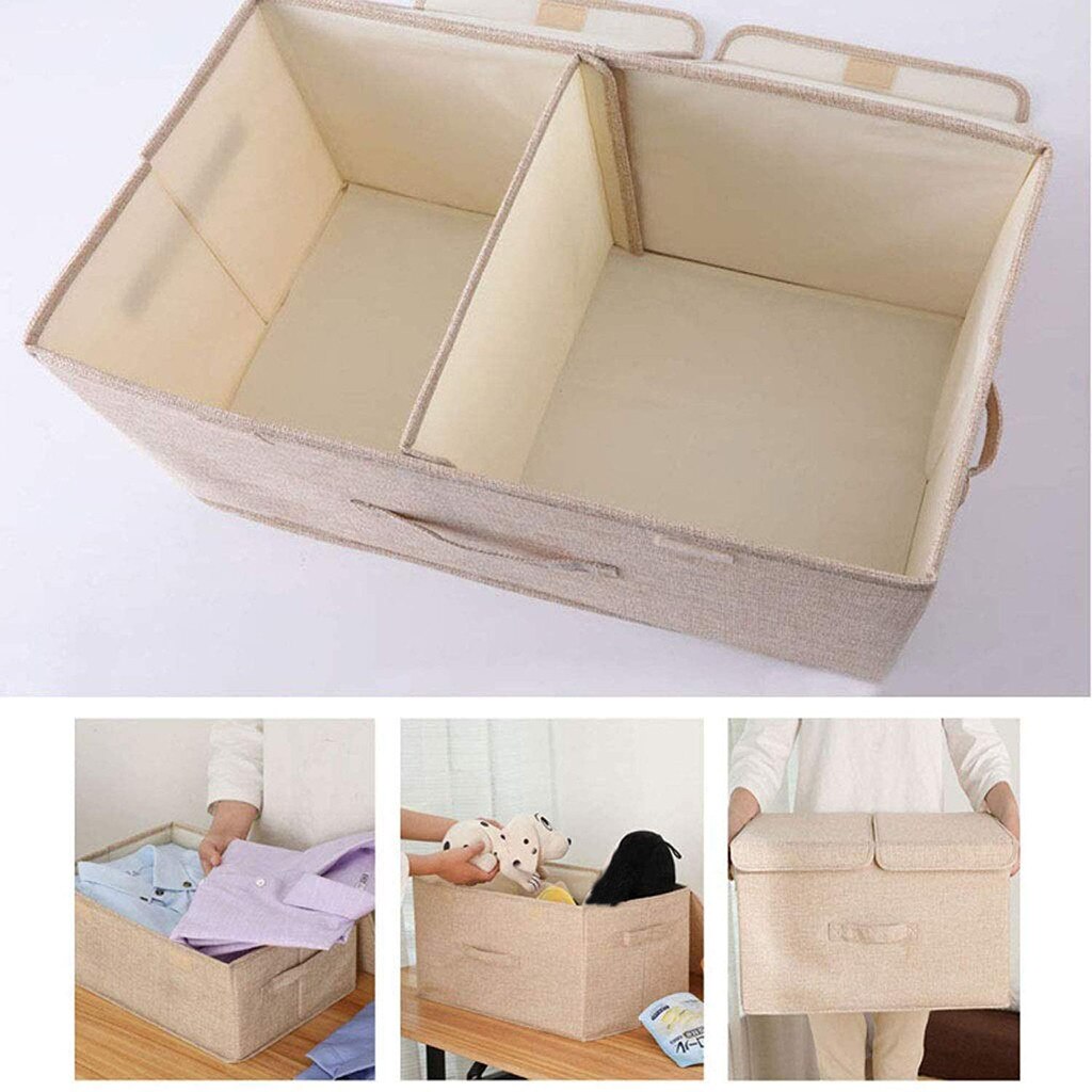 Cesta de almacenaje plegable de lino, compartiment... – Grandado